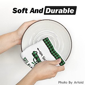 Artoid Mode Buffalo Plaid Lucky Clover Shamrock Truck Kitchen Dish Towels, 18 x 26 Inch Seasonal St. Patrick's Day Ultra Absorbent Drying Cloth Tea Towels for Cooking Baking Set of 2