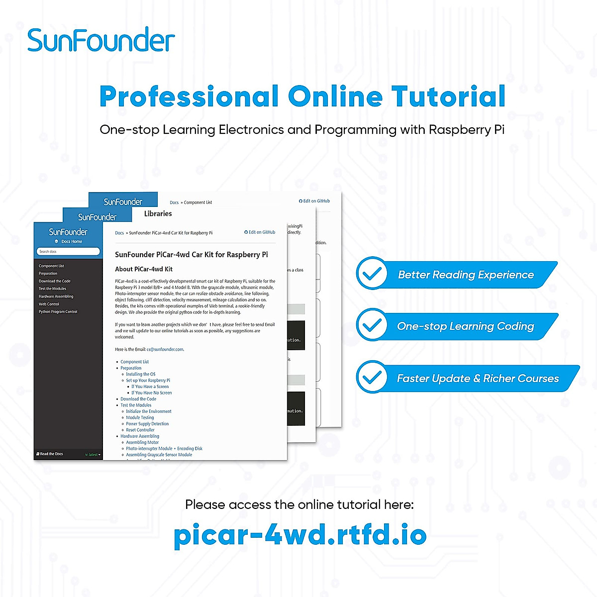 SunFounder Robot Car Kit for Raspberry Pi, 4WD HAT Module, Ultrasonic Sensor, Velocity Measurement Module etc. Electronic DIY Robot Kit for Teens and Adults, Raspberry Pi/TF Card/Battery not Included