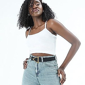 HOTWILL Belts for Women Jeans Dress Fashion Wide Waist Belt with Bronze Triangle Buckle Black Medium