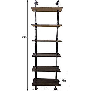 WGX Design For You Industrial 6-Tiers Modern Ladder Shelf Bookcase,Wood Storage Shelf,Display Shelving, Wall Mounted Wood Shelves, Metal Wood Shelves Bookshelf Vintage Wrought Iron Finish