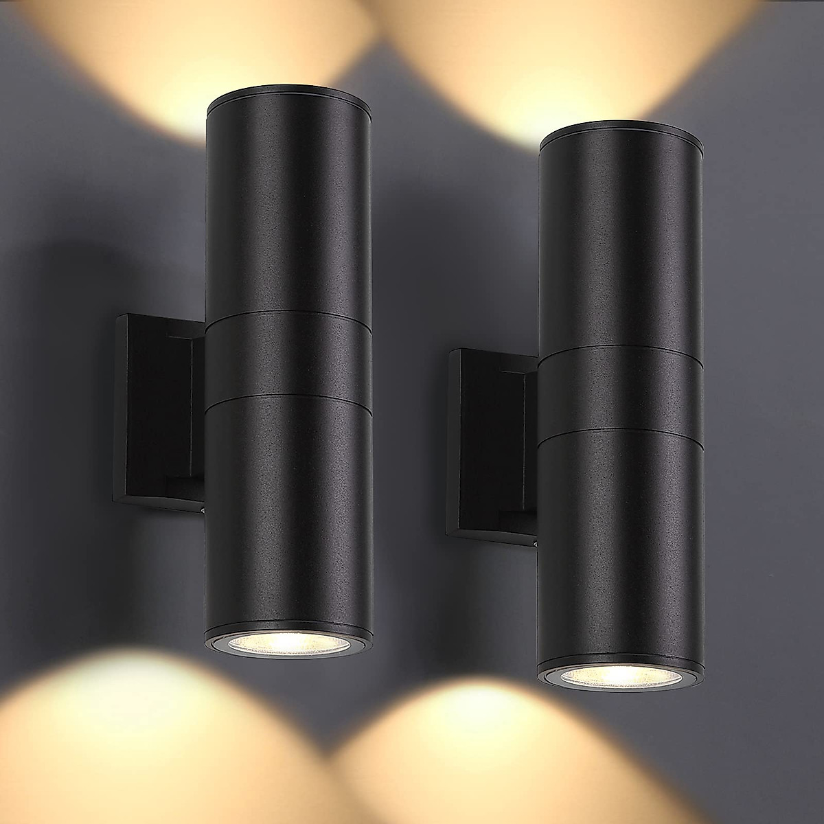 DAKAFUL Outdoor Wall Lights 2Pack, Integrated LED Cylinder Up Down 12W 2700K Modern Aluminum Light, Waterproof Exterior Light for Porch Patio Door