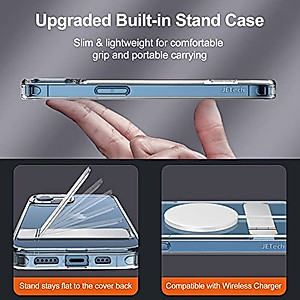 JETech Kickstand Case for iPhone 13, 6.1-Inch, Support Wireless Charging, Slim Shockproof Bumper Phone Cover, 3-Way Metal Stand (Clear)