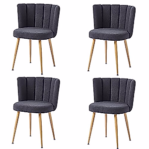 MIDLADE Grey Teddy Sherpa Upholstered Dining Chair Set of 4 Mid-Century Modern Accent Comfy Fluffy Side Chair with Comfortable Backrest for Living Room Bedroom Kitchen Makeup Vanity Chair