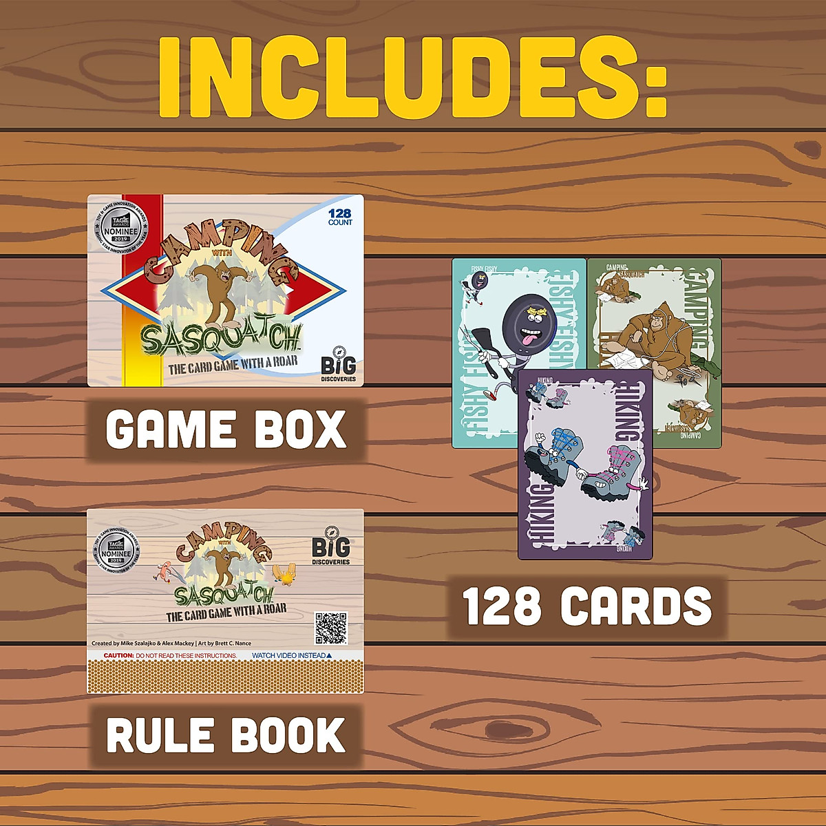 Camping with Sasquatch by Big Discoveries - A 128-Count Family Card Game with a Roar! | Fun Rummy Meets Slapjack Card Games for Kids, Teens, Adults, and Families