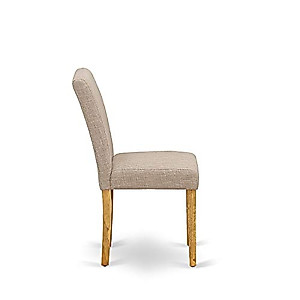 East West Furniture AVAB7-OAK-04 7Pc Oval 42/60" Dinette Table With 18 In Butterfly Leaf And 6 Parson Chair With Oak Leg And Linen Fabric Light Fawn, 7