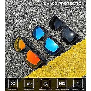 KALIYADI Polarized Sunglasses Men, Lightweight Mens Sunglasses Polarized UV Protection Driving Fishing Golf (Black/Ice Blue/Red)