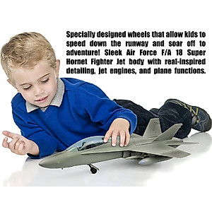 Click N’ Play Military Air Force F/A 18 Super Hornet Fighter Jet, 16 Piece Play Set with Accessories - Army Action Figures, Missiles, and More, Toy for Boys 6+,Grey