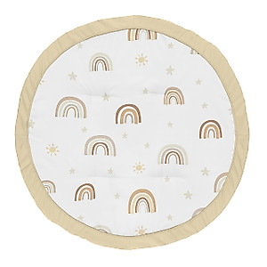 Sweet Jojo Designs Neutral Boho Rainbow Girl Boy Unisex Baby Playmat Tummy Time Infant Play Mat - Mustard Yellow Pumpkin Orange Bohemian Sunshine Modern Vintage Beige Gold Taupe Tan