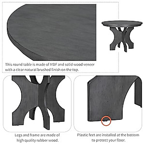 UBGO 5-Piece, Kitchen Room Sets with 44" Round Table and 3 Upholstered Dining Chairs & a Curved Bench,for 4-5 People (Grey)