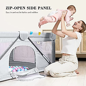 ANGELBLISS Baby Playpen, Foldable Playpen for Babies and Toddlers, Indoor & Outdoor Baby Activity Center with Visible Breathable Mesh, Portable Play Yard with 2 Handlers+50 Balls-50”×50”（Grey）