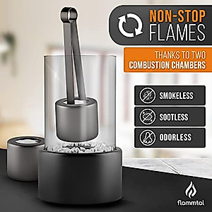 Flammtal Tabletop Fire Pit [4h Burning Time] - Indoor & Outdoor - Ethanol Table Top Fire Pit Bowl with Black & White Stones - Portable Fire Pit with 2 Combustion Chambers - Fire Bowl