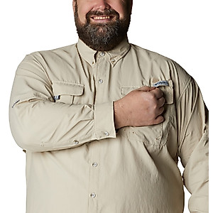 Columbia Men's PFG Bahama II Long Sleeve Shirt, Breathable, UV Protection, Fossil/Realtree Edge, Large