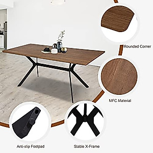 LUCKYERMORE 71"x35.5" Dining Table for 6-8 Mid-Century Rectangle Wood Kitchen Table Farmhouse Dining Table for Dining Room Balcony Cafe Bar Walnut