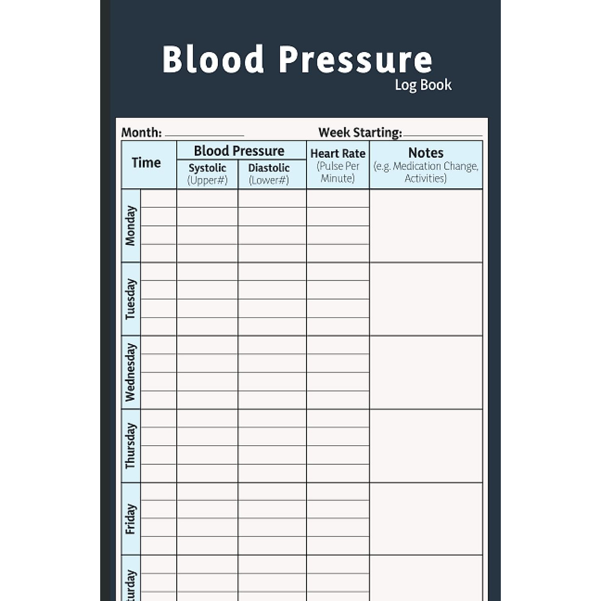 Blood Pressure Log Book: Simple Daily Blood Pressure Log | Record & Monitor Blood Pressure at Home | 110 Pages (6" x 9" Inches)