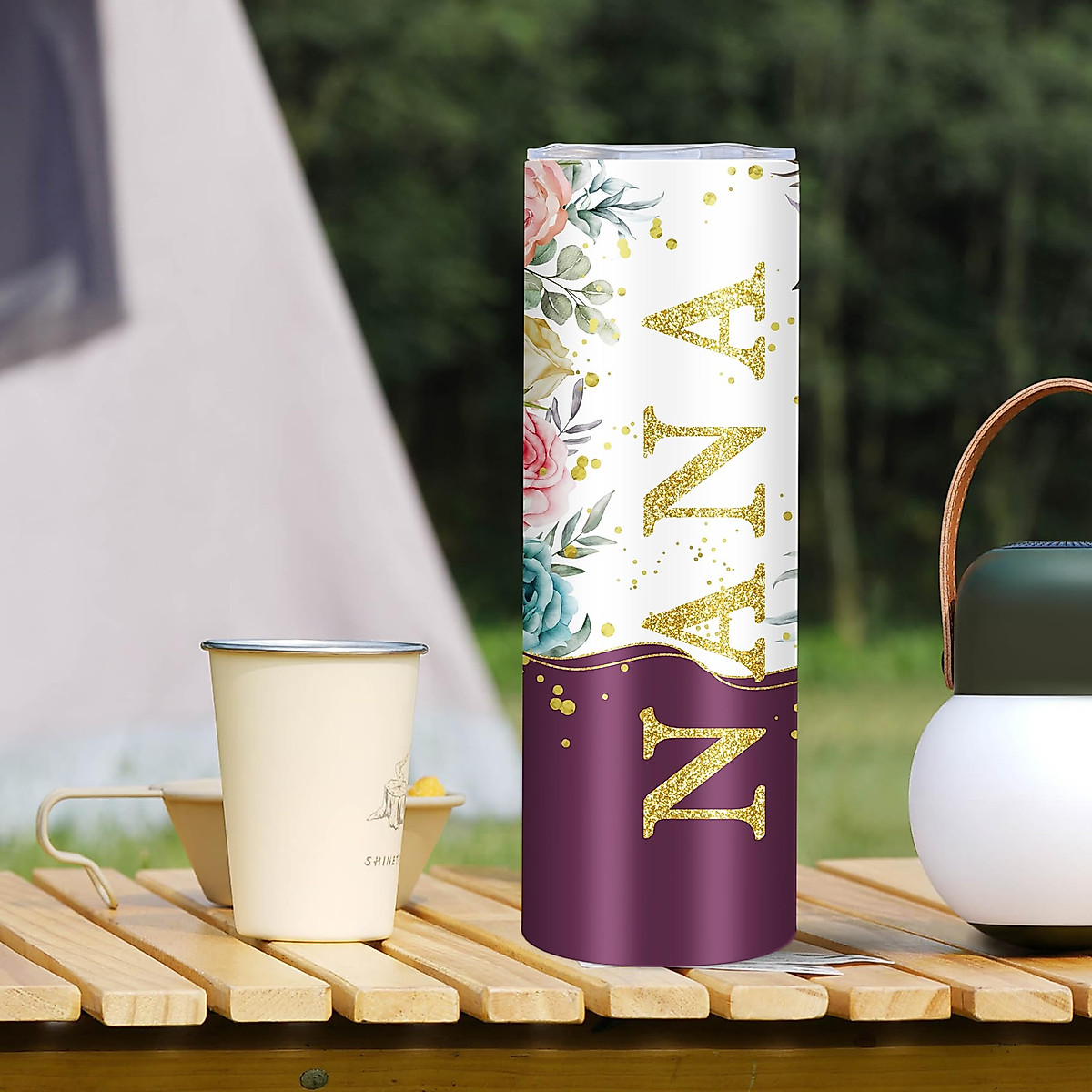 MoYueno Grandma Mug, Slim Grandmother Tumbler, Nana Skinny Tumbler with Lid & Straw & Brush, Grandma Cup, Gift for Grandmother, Present for Mimi for Birthday, Nana Cup, Gifts for Mothers Day, 20 Oz