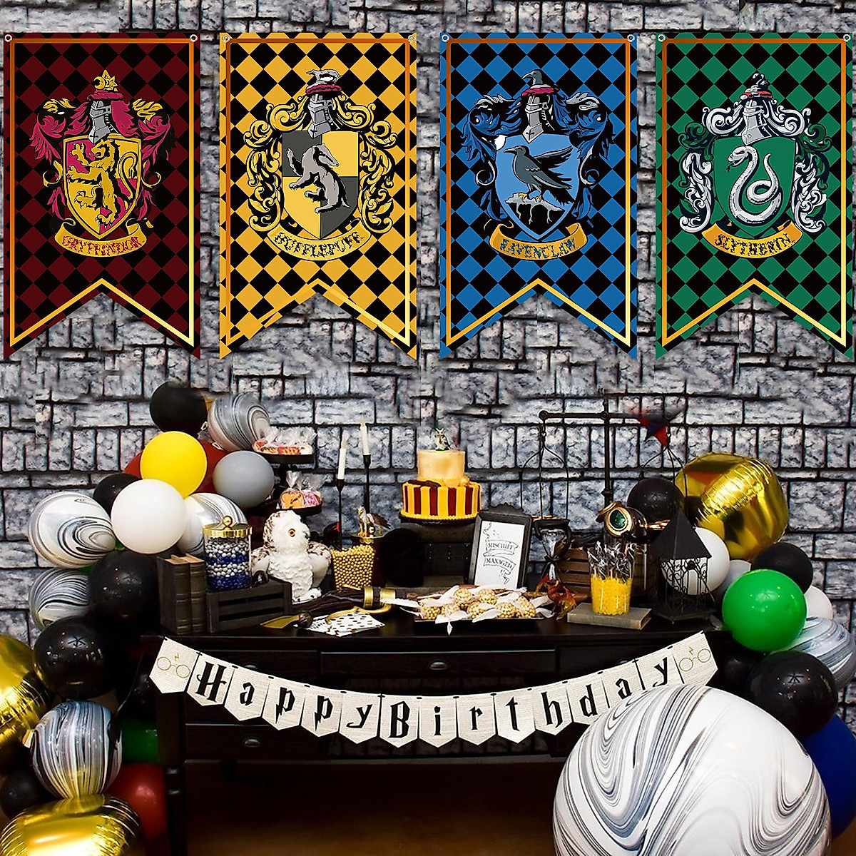 Magical Wizard Birthday Decorations Logo Flags Wall Decals Witch Wizard ...