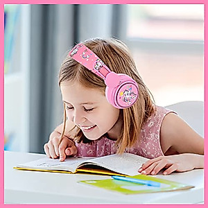 KORABA Unicorn Headphones for Kids/School, Wired Girls Lightweight On Ear Headphones with Microphone for Online Class/Study (Pink Unicorn)