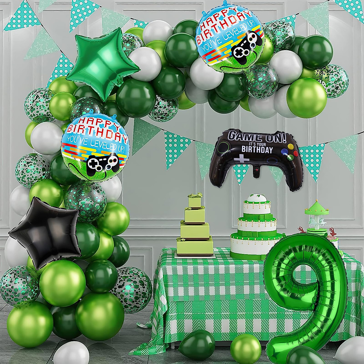 6Pcs Video Game Balloons, Video Game Controller Birthday Number Mylar Foil Balloon, Video Game Party Supplies Game On Birthday Decorations (9th)