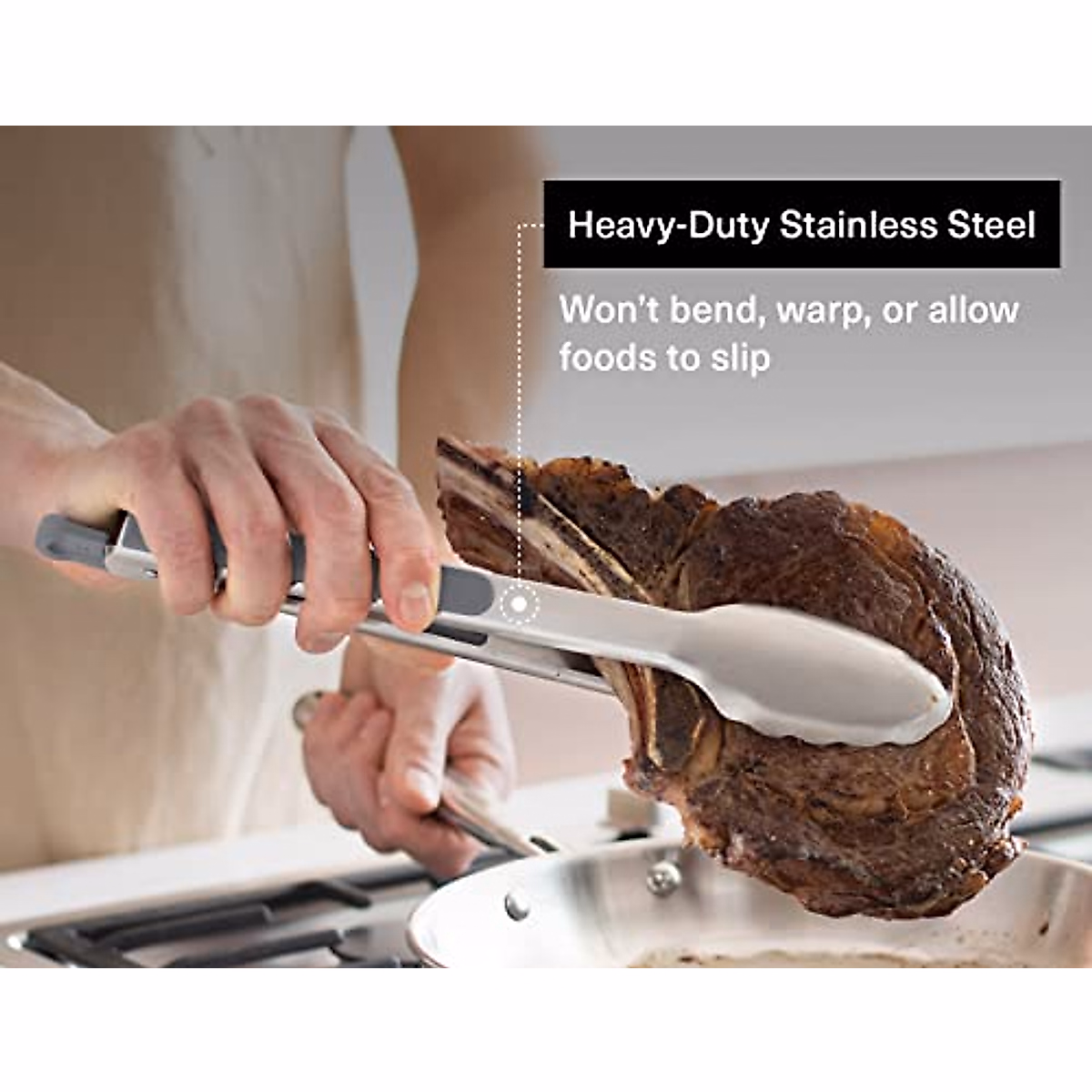 Misen Stainless Steel Cookware Bundle - Includes 12" Stainless Frying Pan, Fish Spatula, Stainless Tongs - Metal, Stainless Steel, Non-Stick, Left-Handed - Cookware Accessories, Kitchen Gadgets