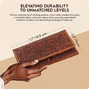 Toros Craft Handmade Western Wallets for Women, Genuine Tooled Leather & Long Credit Card Holder, Cowhide Slim Cell Phone Case, Large Capacity, Cute Clutch & Purse & Handbag (Camel)