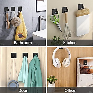 GAOHUI 4 Packs Adhesive Coat Hooks, Black Stainless Steel Sticky Wall Hooks for Hang, Towel Hooks for Bathroom Wall Mounted & Kitchen Accessories