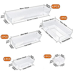 Kutesna 24 PCS Plastic Clear Drawer Organizer,Makeup Organizer Desk Drawer Organizers for Bathroom, Kitchen, Dresser, Closet