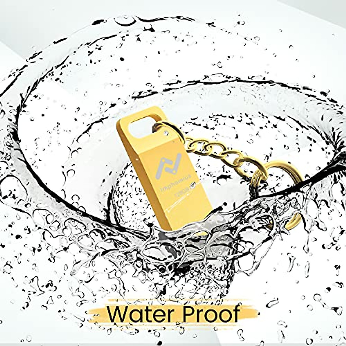 Imphomius 128GB Metal USB 2.0 Flash Drive with Keychain Waterproof and Dustproof Thumb Drive exFAT Memory Stick 128 GB Jump Drive for Storage and Backup, Gold