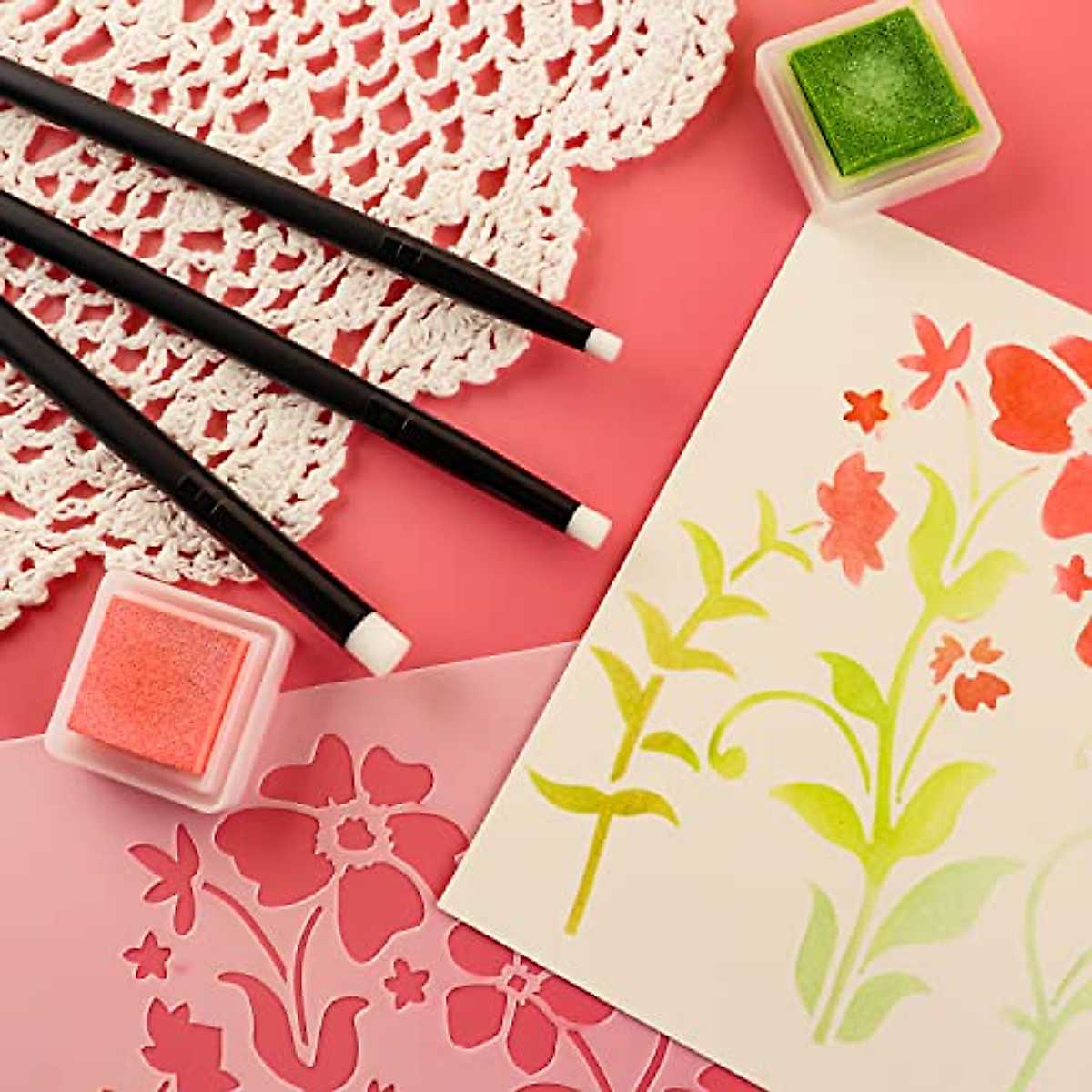 12Pcs Detailed Ink Blending Brushes for Card Making, Ink Blending Brushes Background Blender Paintbrush Art Blending Tool for Card Making Small Detailed Paint Brushes 2 KindsBrush Heads Angled/Flat