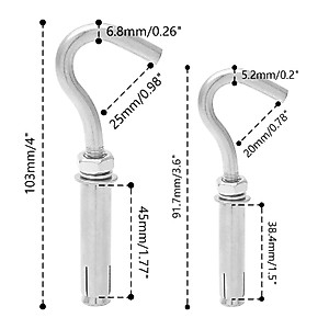 Biaungdo 12 Pack M6 M8 Open Cup Expansion Hook, Stainless Steel Concrete Wall Hook Heavy Duty Expansion Bolts for Wall Concrete Brick and Anchor