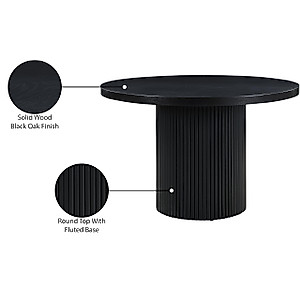 Meridian Furniture 728Black-T Belinda Collection Mid-Century Modern Dining Table, Solid Wood Base, Black Finish Oak Wood Veneer MDF Top, Round Top, Fluted Base, 48" W x 48" D x 31" H, Black
