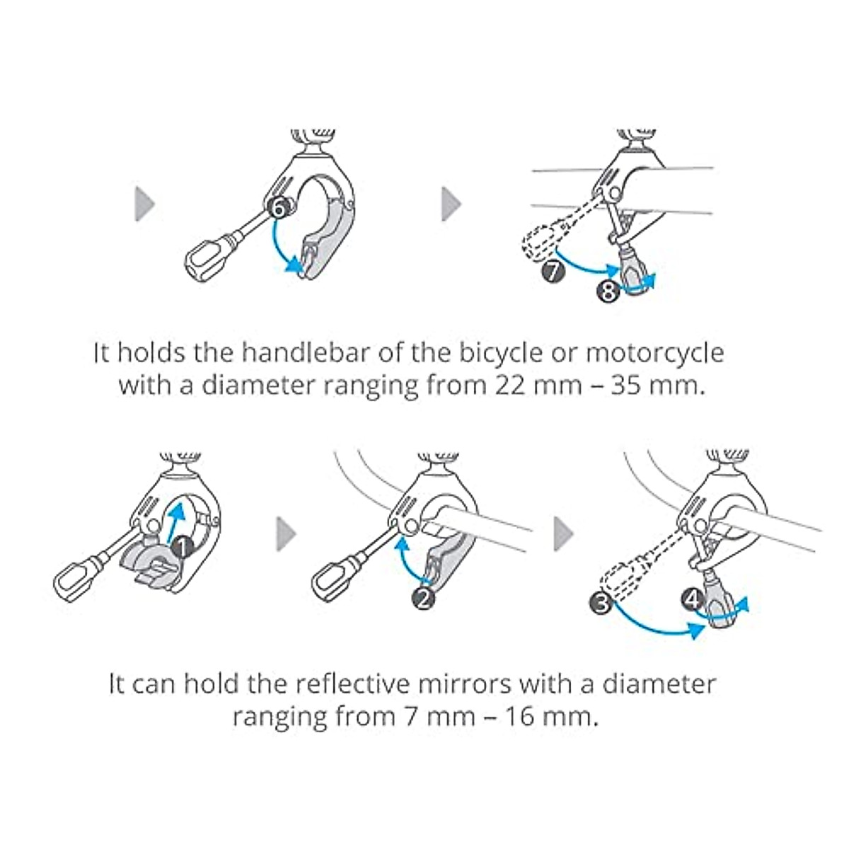 Bike Motorcycle Handlebar Mount with 1/4"-20 Thread Adapter, 0.87 to 1.38 inches or 0.27-0.63 inches, for Gopro 11/10/9/8/7/6/5/4, DJI OSMO Action 3, 2, Pocket 2, Insta360 ONE RS, R, ONE X3, X2