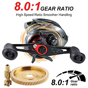 Sougayilang Baitcasting Fishing Reel, 8:1 High Speed Gear Ratio Super Smooth and Powerful Low Profile Baitcaster Reel with Maganic Brake System for Freshwater,Saltwater Best gifts