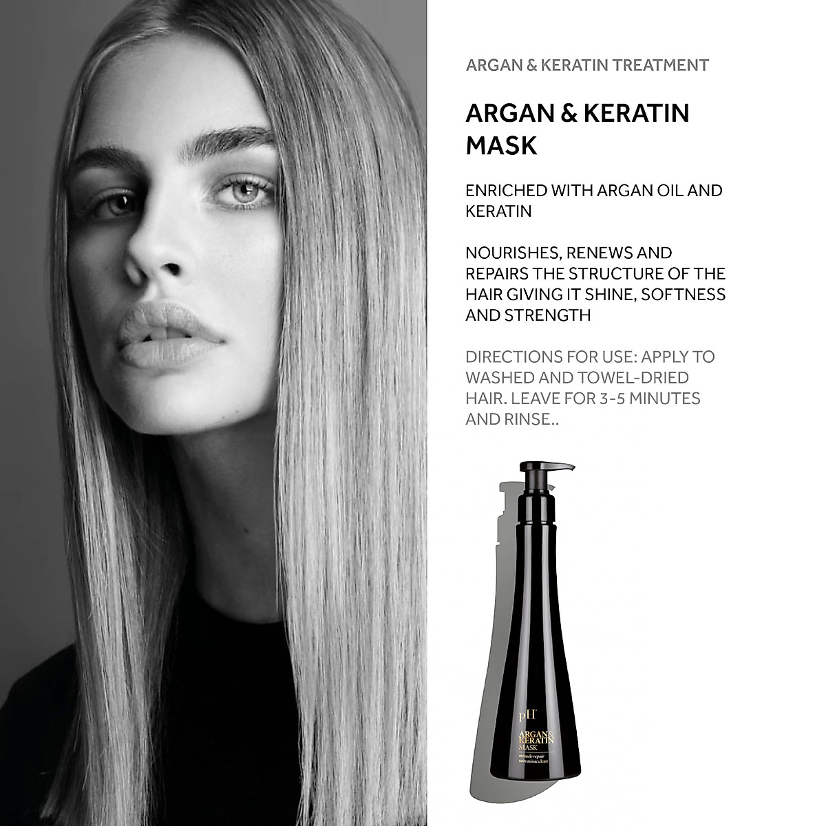 pH PURE HAIR Labs Argan & Keratin Shampoo Hair Mask & Elixir Color Protecting - Hydrating Nourishing Formula for Deep Cleansing Heat Protection Soft & Silky Hair - Sulfate Free (8.45+8.45+3.38 fl oz)