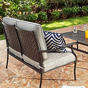 PatioFestival Patio Loveseat Set All Weather 2-Person Cushioned Outdoor Sofa Bench with Coffee Table(2 Pcs,Grey)