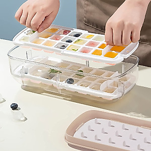 LittleStar Ice Tray with Lid and Bin-Updated Press Plate Easy Release Ice Cubes Double Layers Ice Makers For 48pcs Ice Cubes BPA Free (Pink)