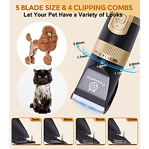 Petsaunter Dog Clippers for Grooming Kit, 4-Speed & LCD, Low Noise Electric Dog Trimmer for Grooming, Cordless Rechargeable Dog Hair Clippers, Quiet for Dogs & Pets with Thick or Heavy Coats(C95 Set)