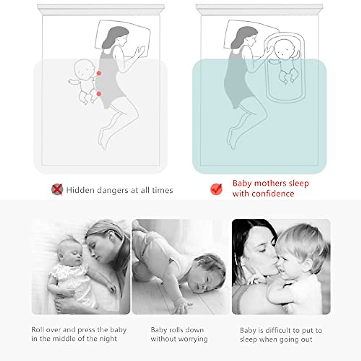 Vohunt Baby Lounger for Newborn,100% Cotton Co-Sleeper for Baby in Bed with Handles,Soft Newborn Lounger Adjustable Size & Strong Zipper Lengthen Space to 3 Tears OldBlue-Edged Tractor)