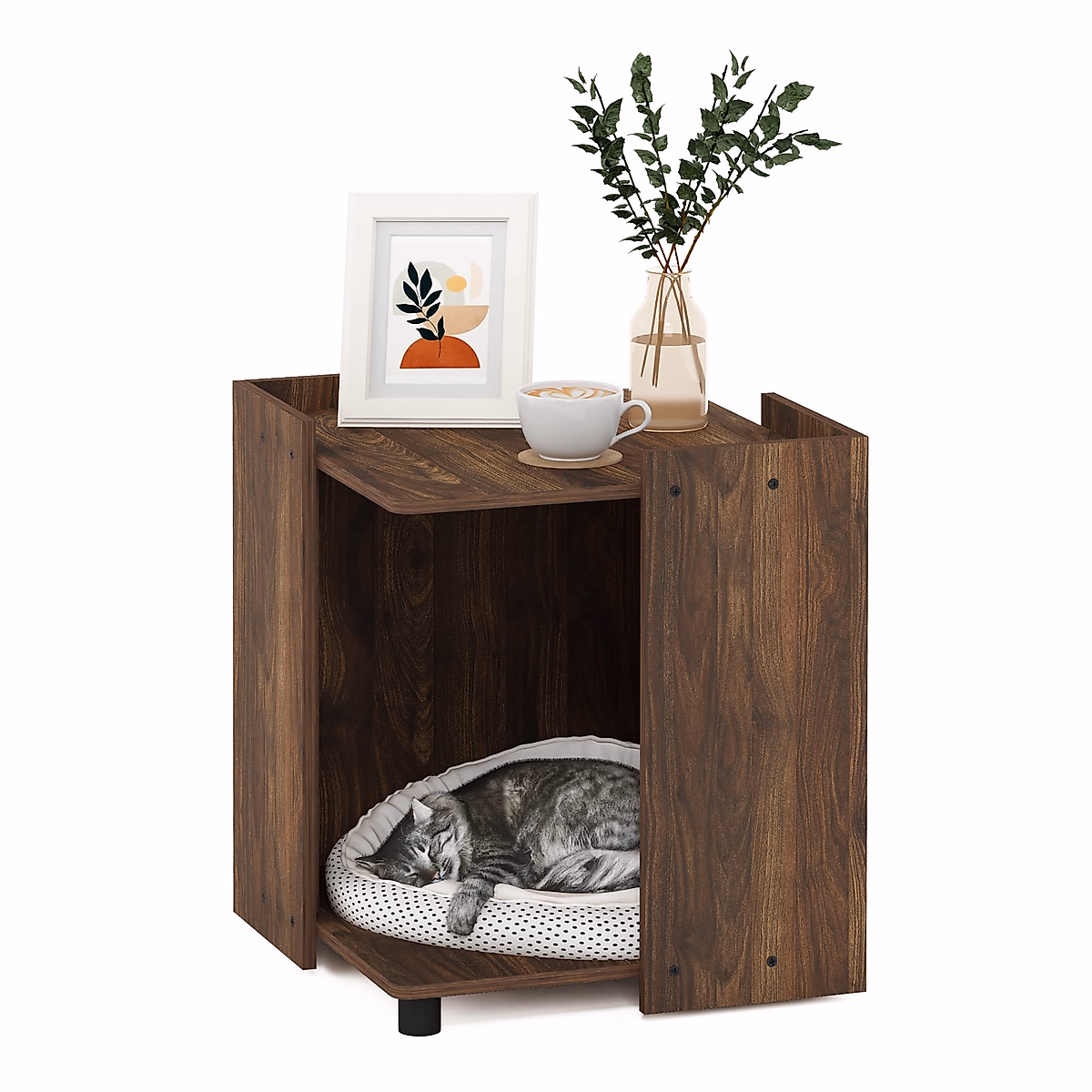Furinno Peli Cat Litter Box Enclosure, Small, Columbia Walnut