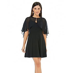 Womens Shawls and Wraps for Evening Dress Chiffon Shawl Cape Wedding Guest Bridesmaid Capelets Scarves(Chiffon Black)