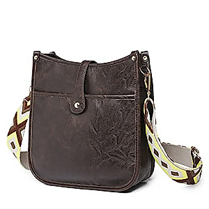 Crossbody Bags for Women Vintage Hobo Handbags with Adjustable Guitar Strap Bucket Purse, Coffee