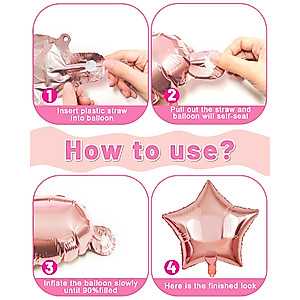 Lutoys Rose Gold Happy Birthday Party Decorations, Happy Birthday Banner, Rose Gold Foil Heart Star Confetti Balloons Curtain Backdrop Hanging Swirls Butterfly Party Decor for Girls Women Princess