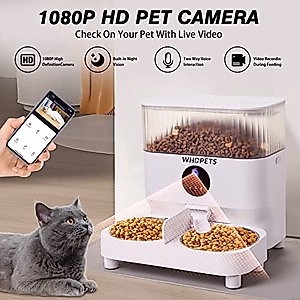 Automatic Cat Feeders, WHDPETS 5L Cat Food Dispenser with 1080P Camera for 2 Cats & Dogs with Feeding Mat, Portion Control, Dual Power Supply, Voice Recorder, 2.4G Wi-Fi Enabled