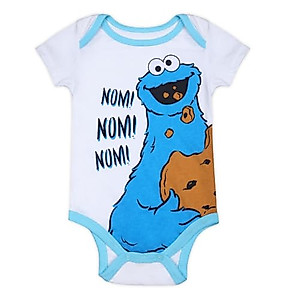 Sesame Street Elmo and Cookie Monster Boys Short Sleeve Bodysuit with Cap Set for Baby and Infant – Blue/White or Red/White