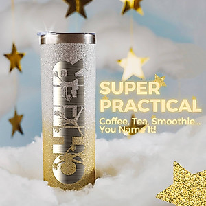 Onebttl Cheerleader Glitter Tumbler Gifts For Girls - Cheer - 20oz/590ml Stainless Steel Insulated Tumbler with Straw, Lid - Gift for Cheerleading, Coach or Cheer Squad - (Gold-Silver Gradient)