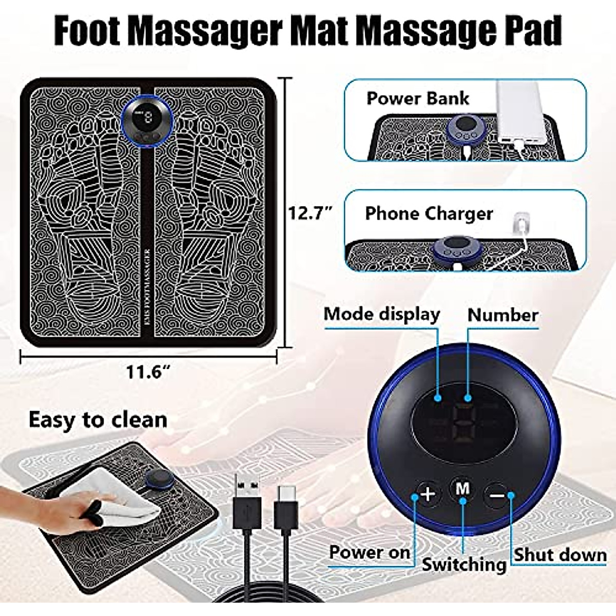 HAEYONME Electric Foot Massage Pad Convenient Massage to Relax feet，Folding Portable Foot Relaxation with USB