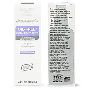 Equate Beauty Oil Free Moisture Daily Hydrating Facial Moisturizer & Neck Cream with Glycerin - Fast Absorbing Ultra Gentle Lightweight Face Lotion 4 fl. oz (Pack of 1)