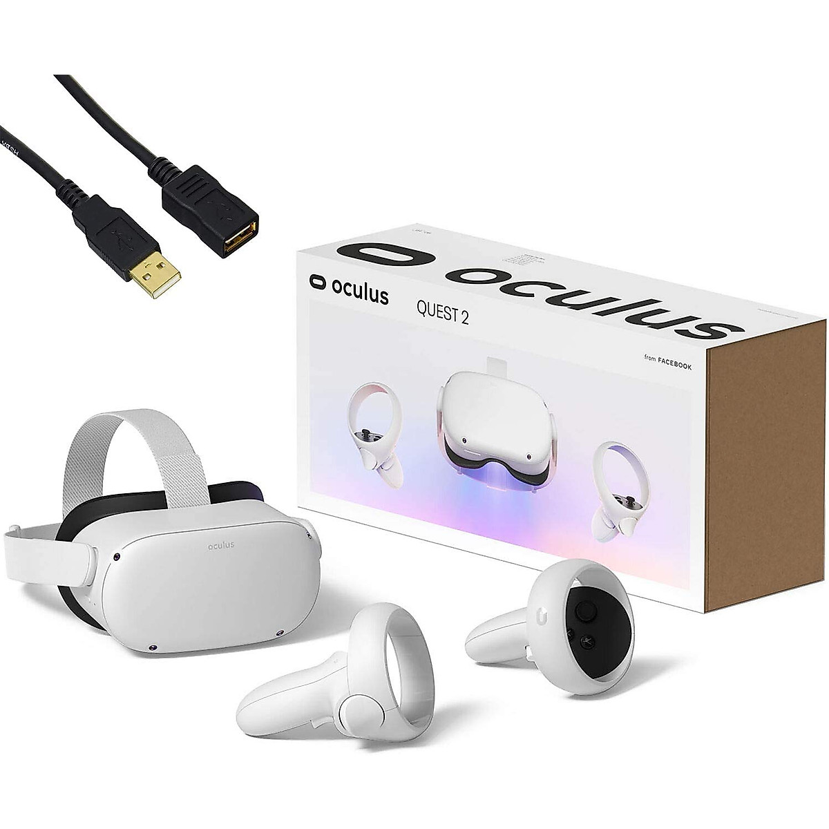 Oculus Quest 2 — 64GB Video — Advanced All-in-One Virtual Reality Headset with 3D Cinematic Sound, White — for Family Holiday VR Gaming Entertainment — 16 Feet USB Type-C Link Cable