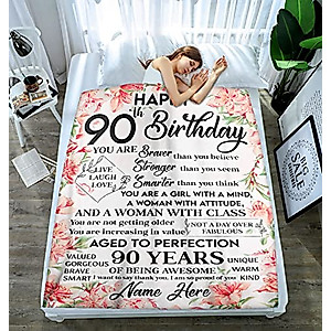 PREZZY 90th Birthday Blanket You are Braver Than You Believe Sofa Warm Blanket Mothers Day Present Personalized 1933 90 Years Old Bday Decorations Ultra Soft Fleece Sherpa Throw Blankets