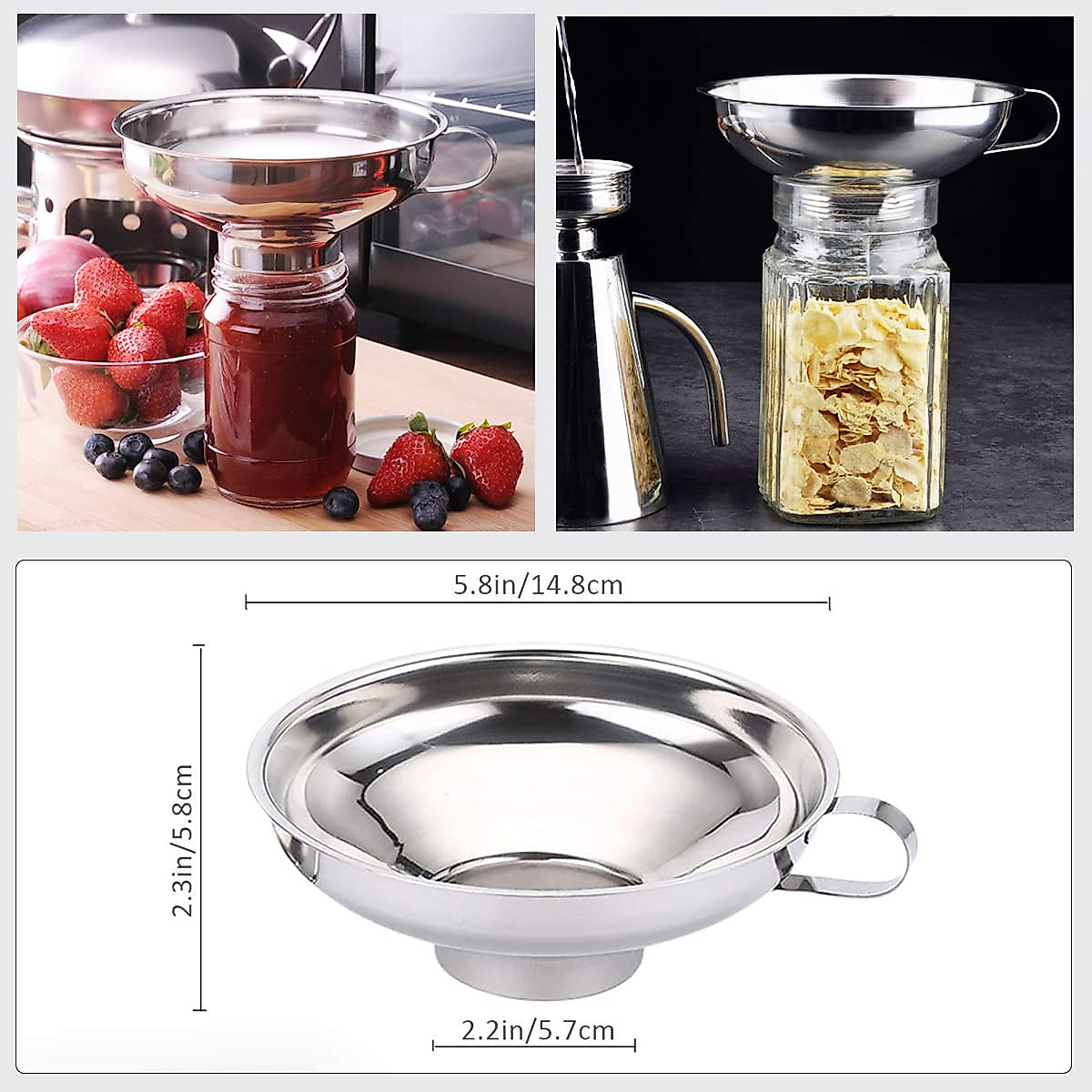 Canning Funnel for Kitchen Use, Wide Mouth Funnel for Mason Jars, Large Canning Funnels for Filling Bottles, Stainless Steel Food Funnel Set