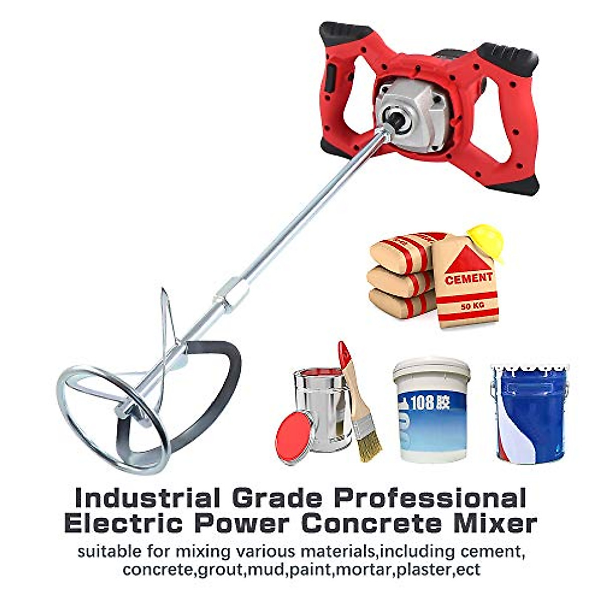 BriSunshine Electric Handheld Cement Mixer,2100W Concrete Paint Mixer Drill,Portable Mud Mixers for Mixing Mortar Plaster,6 Speed Adjustment 110V(UL Certified)